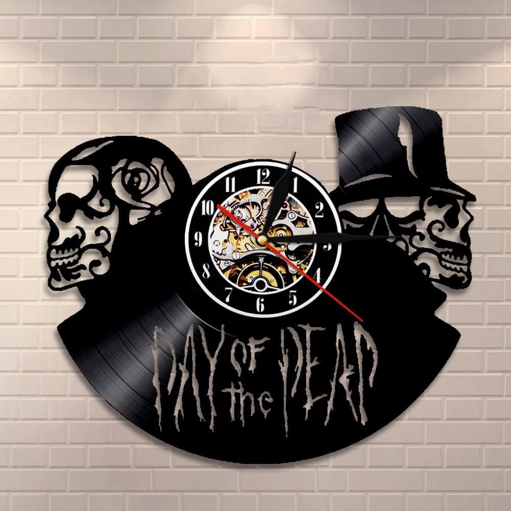 Dia de Muertos Day of the Dead Wall Clock Skulls Wall Art Vinyl Record ...