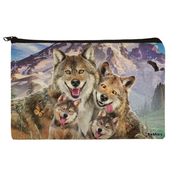 Wolf Pack Selfie Family Wolves Pencil Pen Organizer Zipper Pouch Case ...