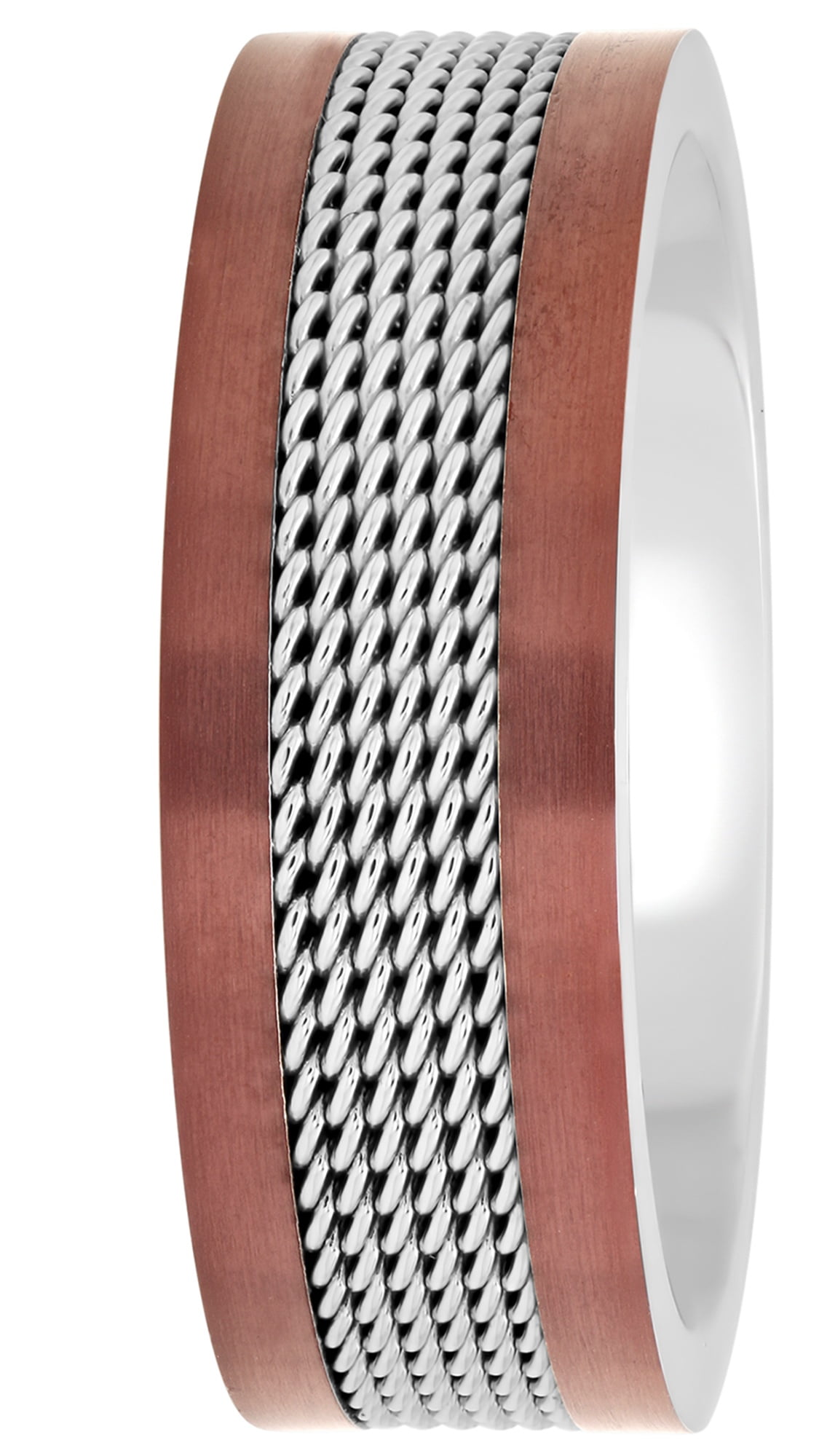Men?s Stainless Steel 8mm Brown Two-Tone Mesh Wedding Band - Mens Ring ...