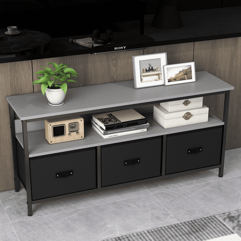 Wpond Adjustable Television Stand Wood Fabric Black 47.3 x 11.8 x 22.5