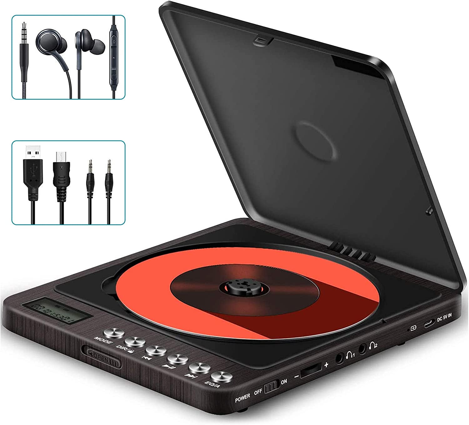 CD Player Portable MONODEAL Portable Rechargeable CD Player With Dual