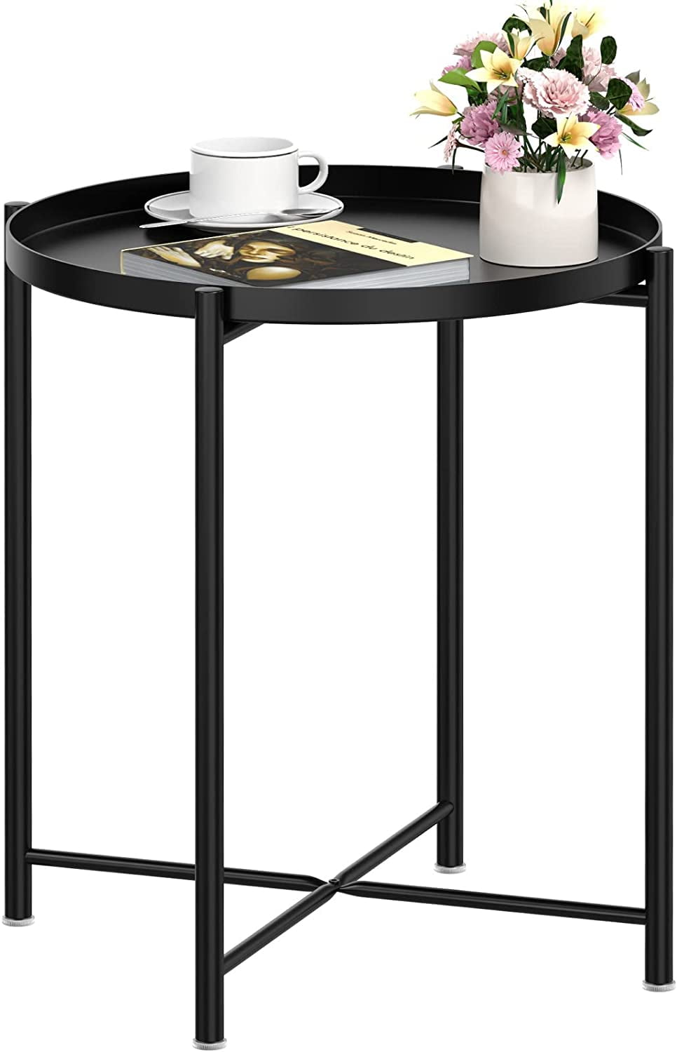ZXNYH Tray End Table - Metal Side Table 2 Tier Nightstand Round Accent ...
