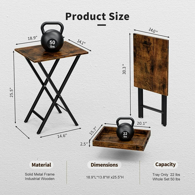 Tv Trays Set Of 2 PJ Wood Side Table 2 Set 100% Wood, TV Tray Table ...