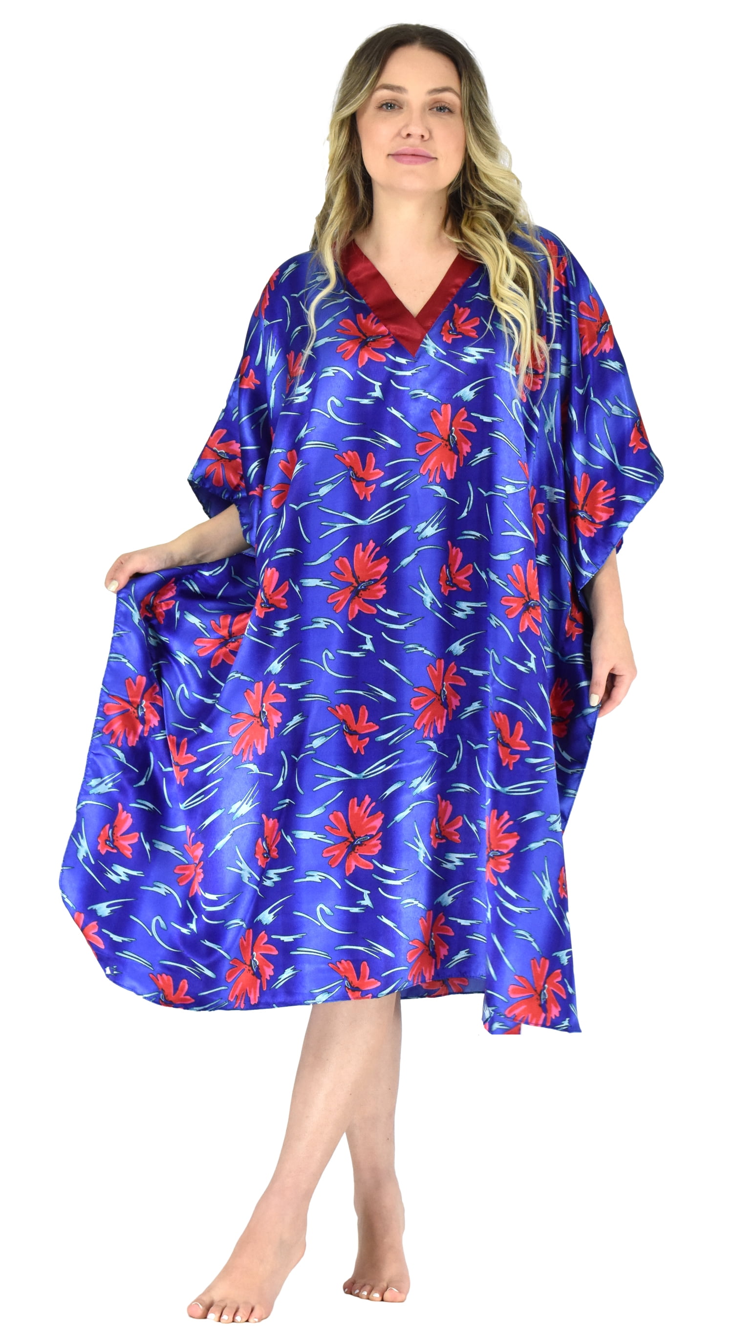 Up2date Fashion's Women's Satin Short Caftan / Kaftan, Deep Sea Lilies ...