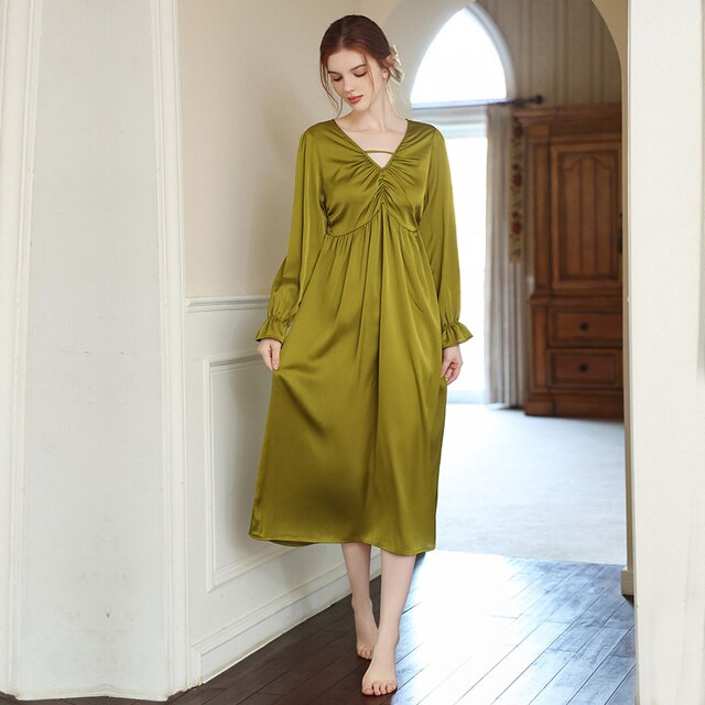 Danceemangoo Spring Summer Luxurious Sleepwear Dress Palace Style Satin
