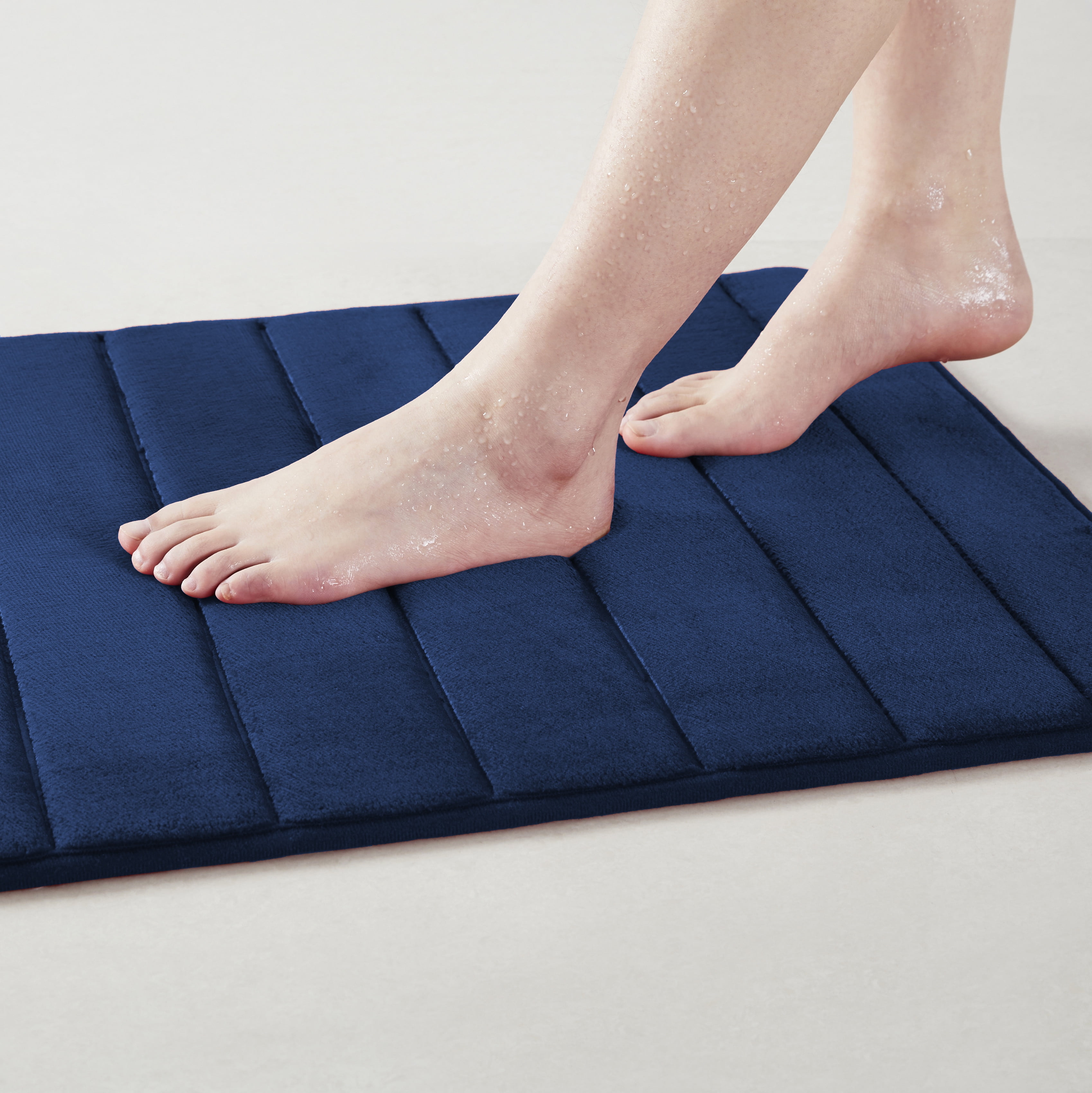 2 Piece Striped Design Solid Memory Foam Bathroom Rug Set Non-Slip ...