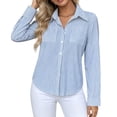 Feancey Plus Size Striped Shirts for Women Long Sleeve Collared Dress ...