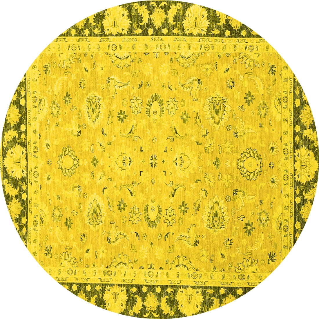 Ahgly Company Machine Washable Indoor Round Oriental Yellow Traditional ...