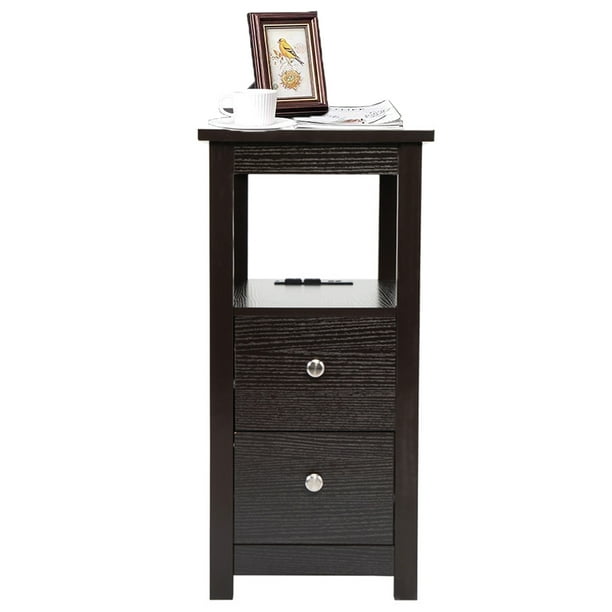 Senbabe 3-Tier Side Table Slim Sofa End Table with 2 Drawers and 1 Open ...