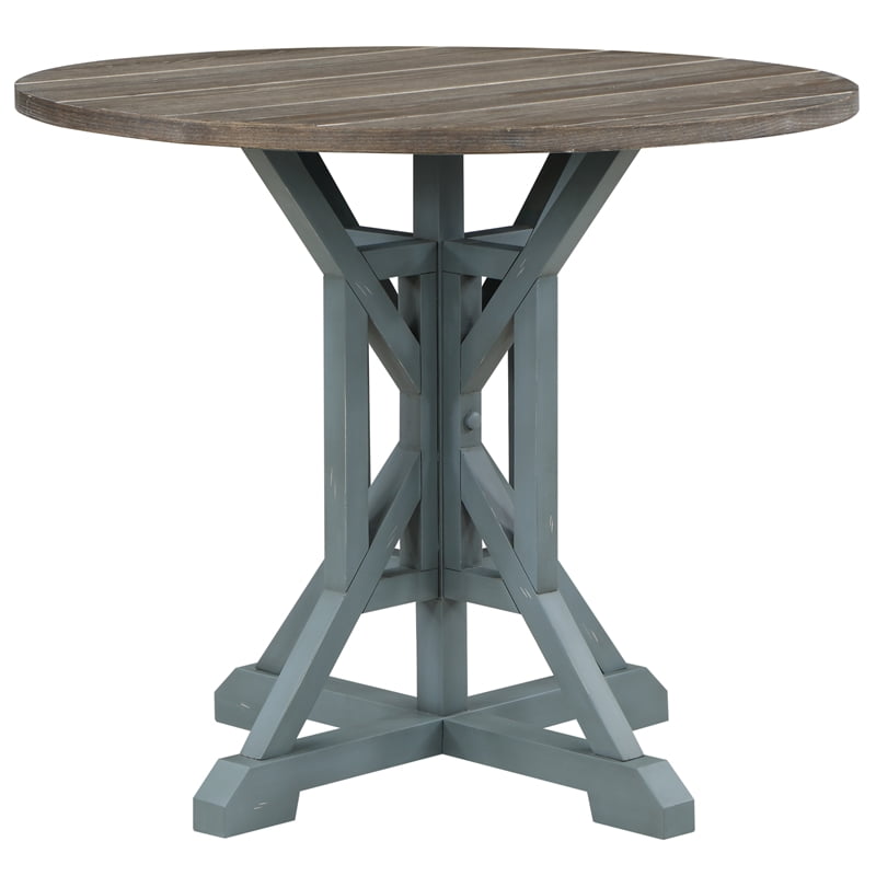 Treasure Trove Bar Harbor Blue Round Counter Height Wood Dining Table ...