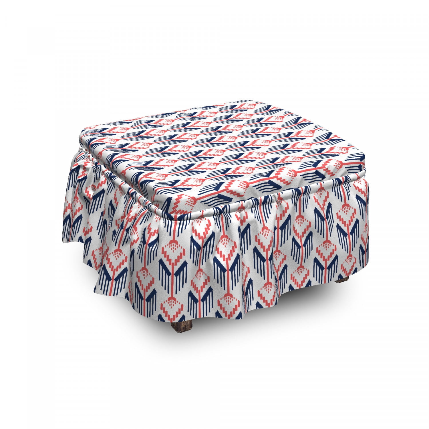 Ethnic Ottoman Cover, Ikat Inspired Stripes Motifs, 2 Piece Slipcover ...