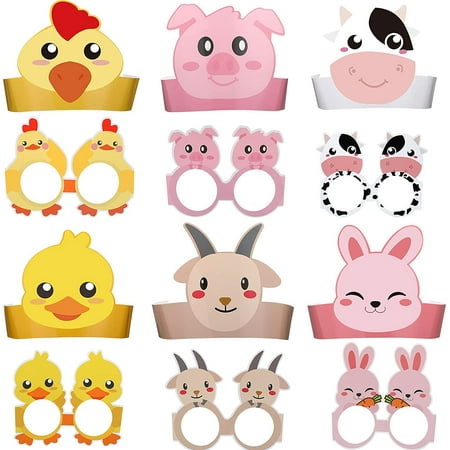48 Pieces Farm Animals Paper Eyeglasses Farm Party Favors Barnyard ...