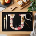 Black Letter U Flower Cotton Linen Placemats Set of 8, Watercolor ...