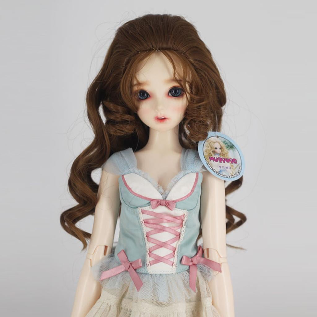 1/4 Dolls Curled with Bangs & Wooden Sta, Brown Hair for M DZ Dolls ...