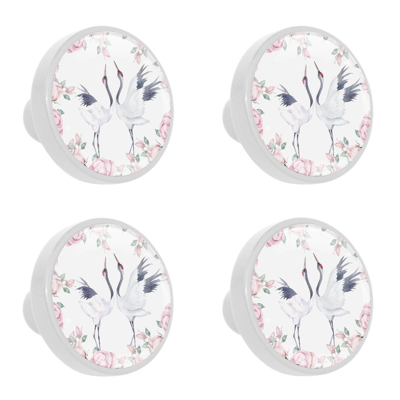 4 Pcs Roses and Crane Knobs for Kitchen Cabinet Cupboard Dresser Bookcase Drawer Pulls Handles ...