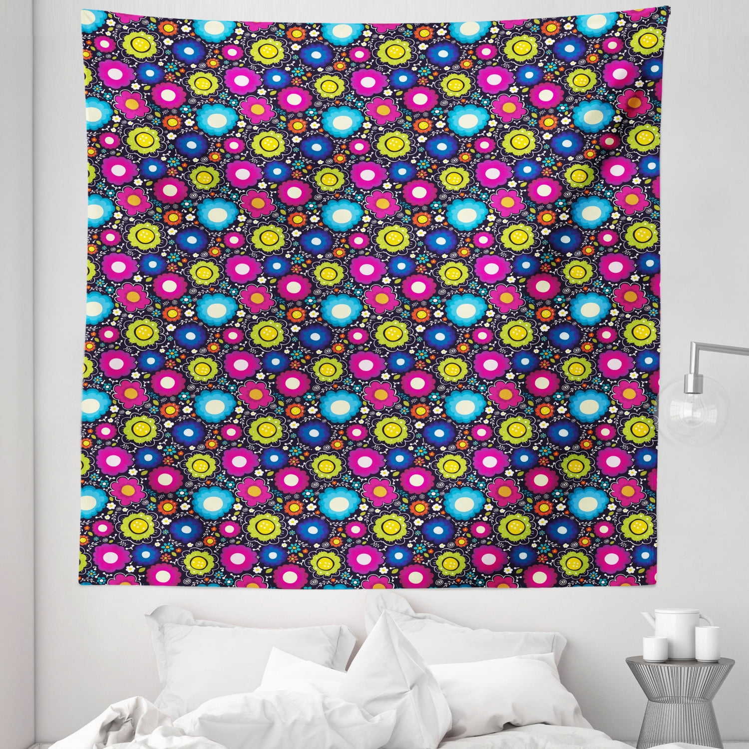 Colorful Tapestry, Doodle Style Lively Colored Daisy Blooms Cheerful ...