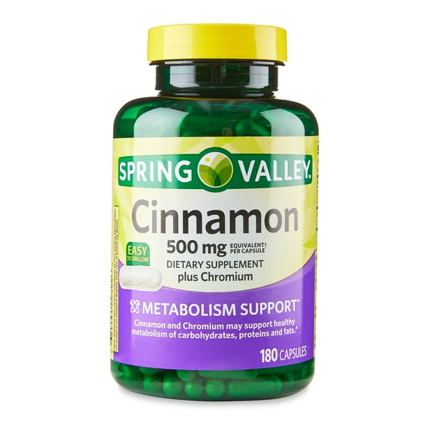 Spring Valley Cinnamon Plus Chromium Dietary Supplement Capsules, 500 ...