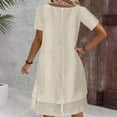Ahabrexf Short Sleeve Midi Dress for Women V-Neck A-Line Mid-Waist ...