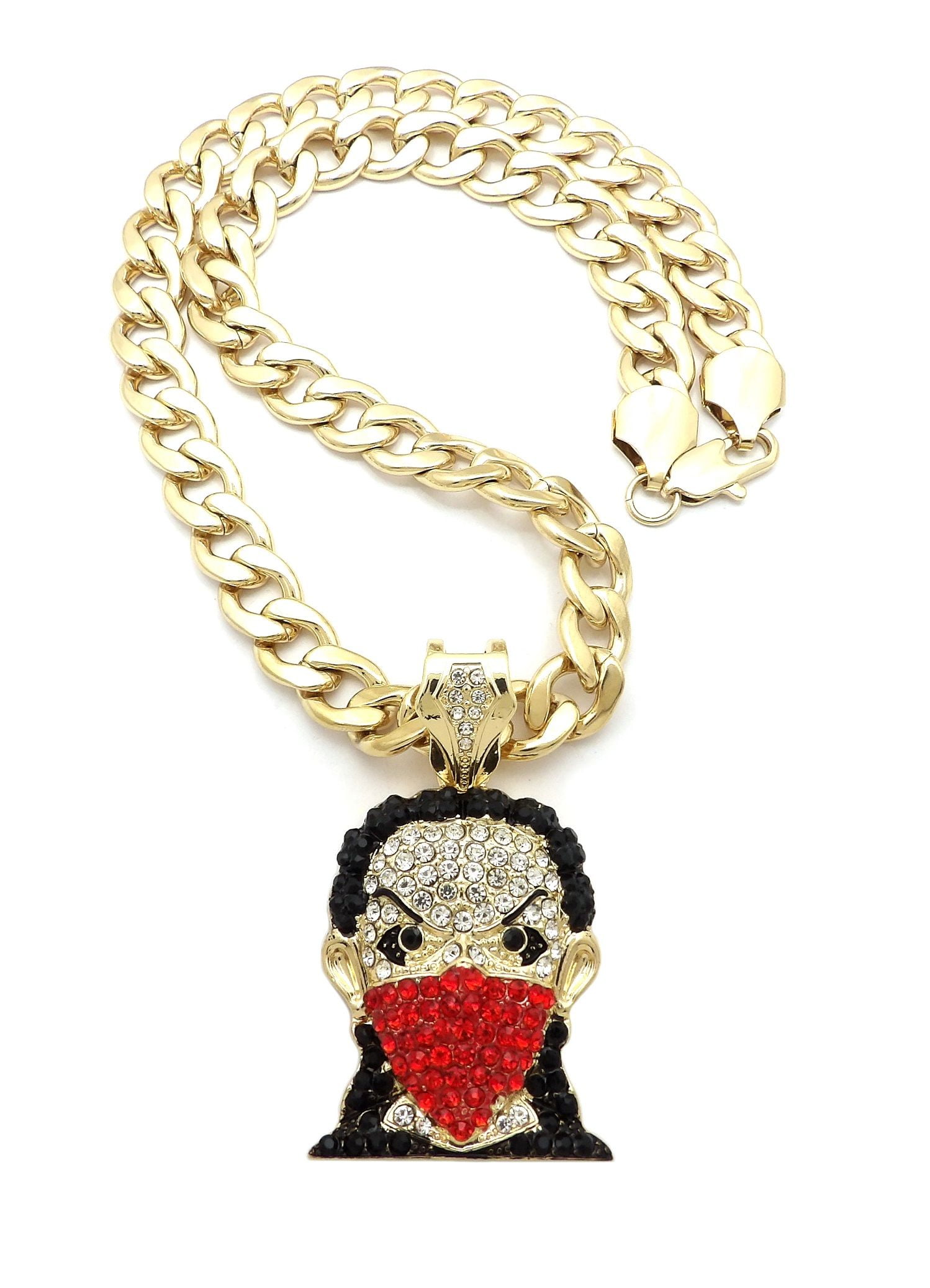 Iced Out Red Goon Mask Man Pendant with 11mm Cuban Chain Necklace, Gold ...