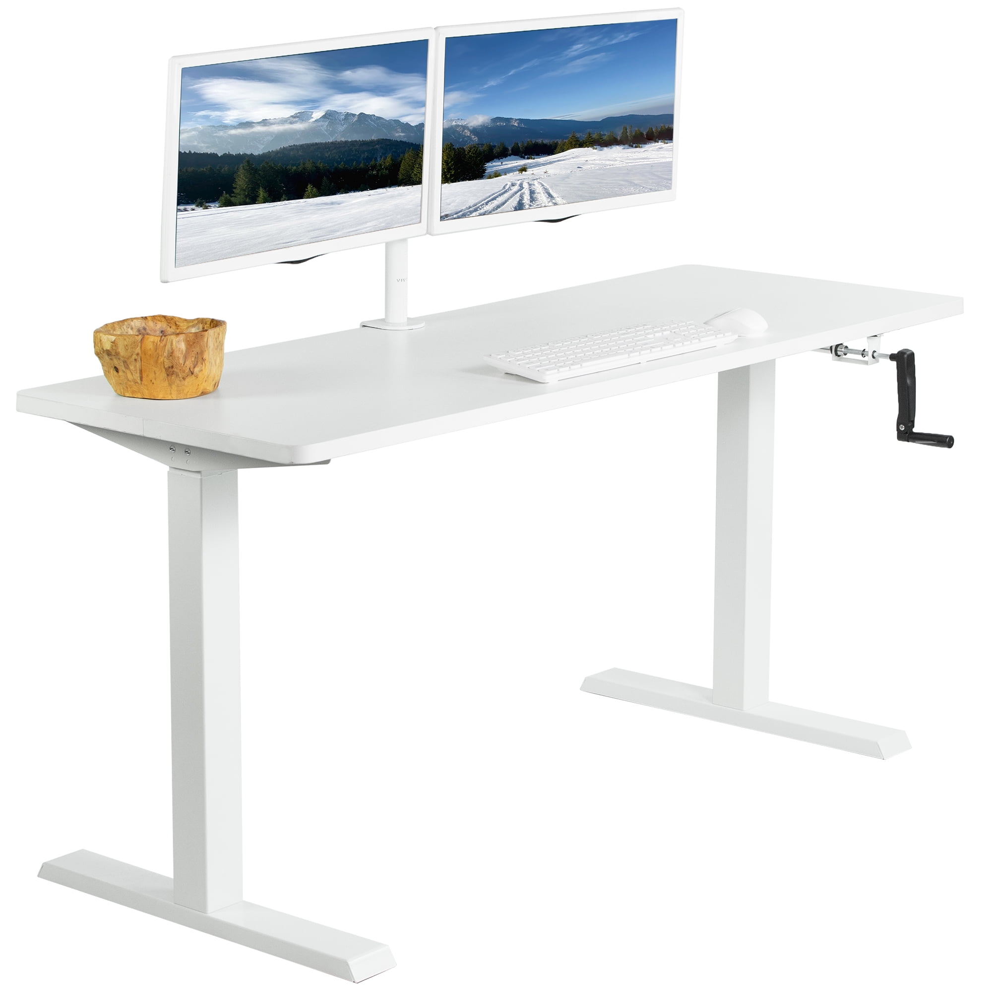 VIVO Manual 60” x 24” Stand Up Desk | White Table Top, White Frame ...