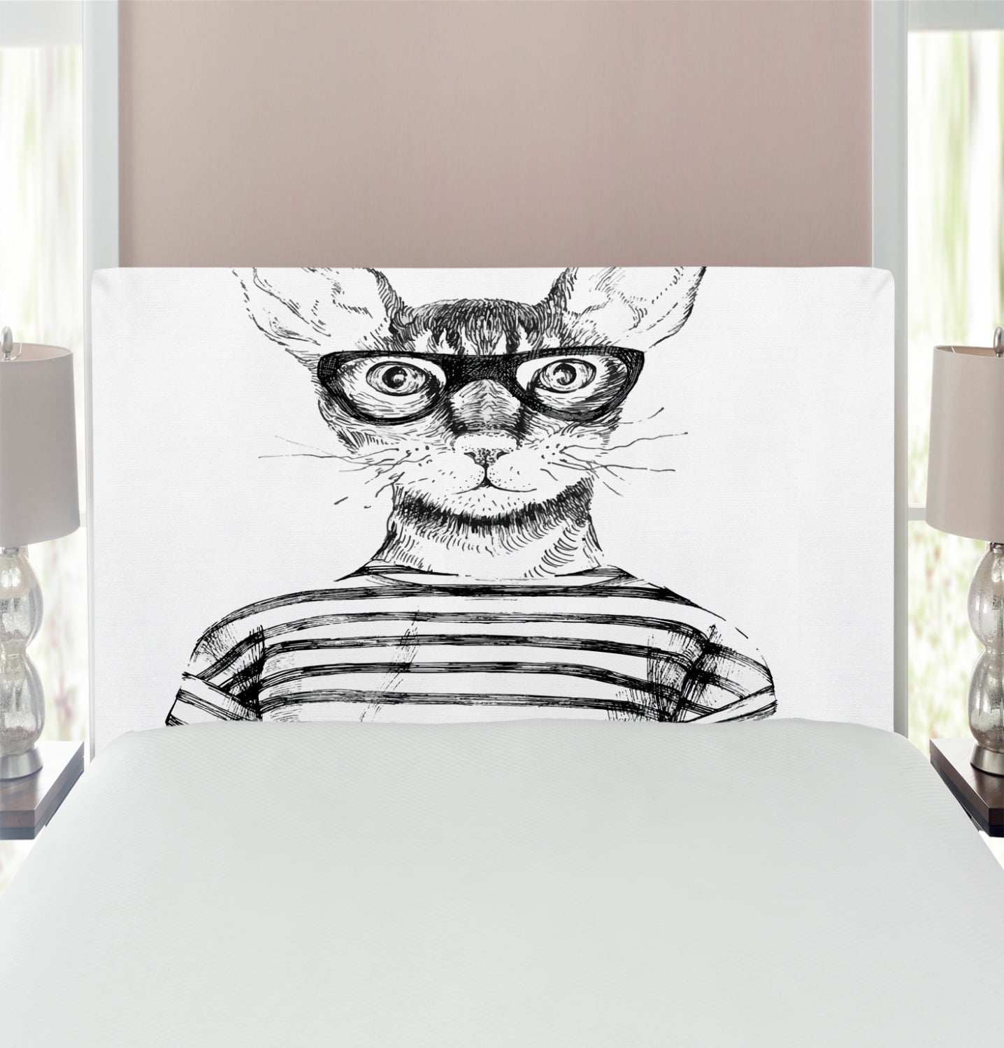 Cat Headboard, Hand Drawn Dressed up Hipster New Age Cat Fashion Urban ...