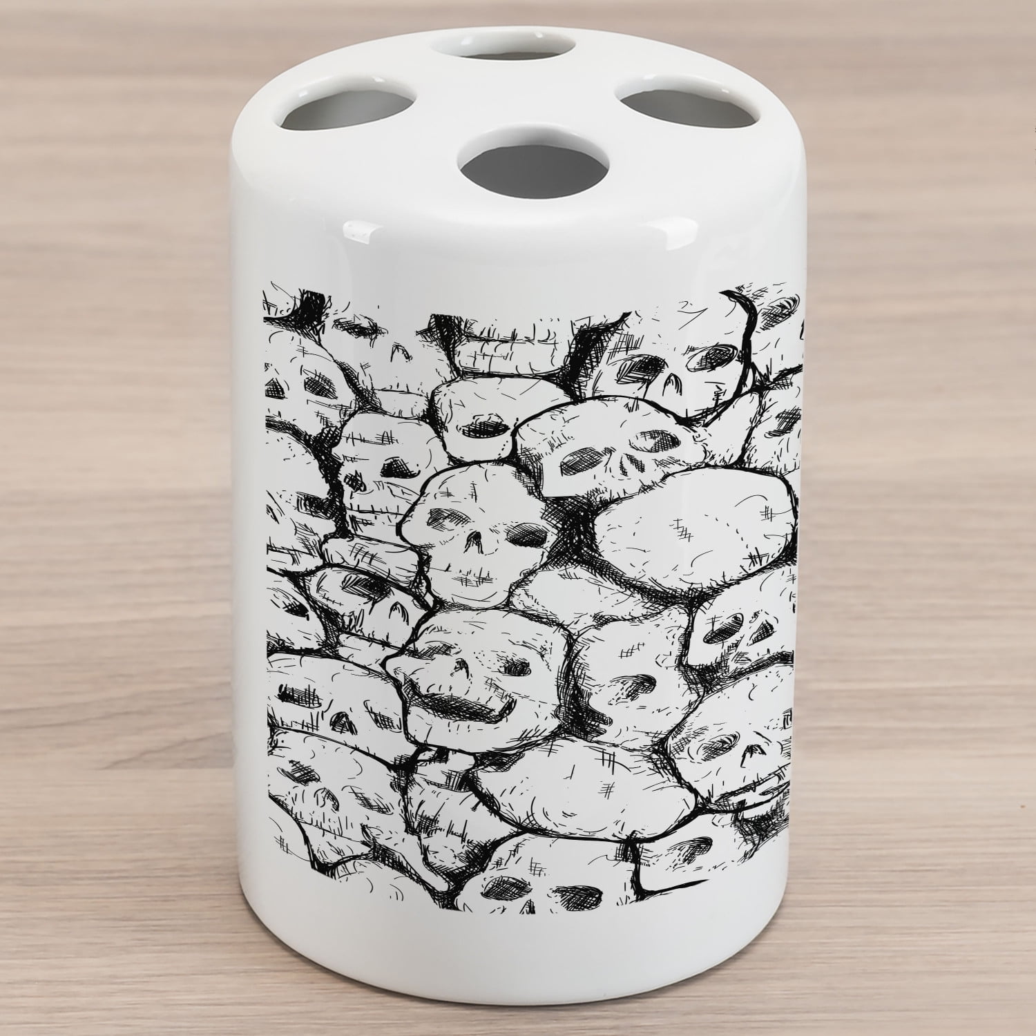 Skull Ceramic Toothbrush Holder, Conjoined Head Motifs Spooky Fossils ...