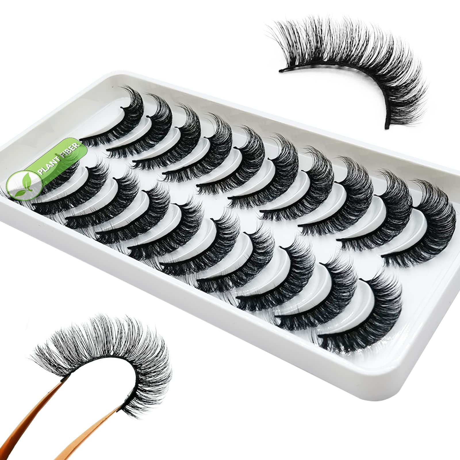 False Eyelashes Fluffy Russian Strip Lashes, Plant Fiber Faux Mink ...