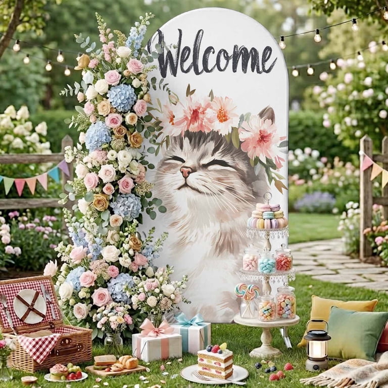 Watercolor Cat Arch Backdrop Covers 7.2 FT, Garland Stretchy Fitted ...