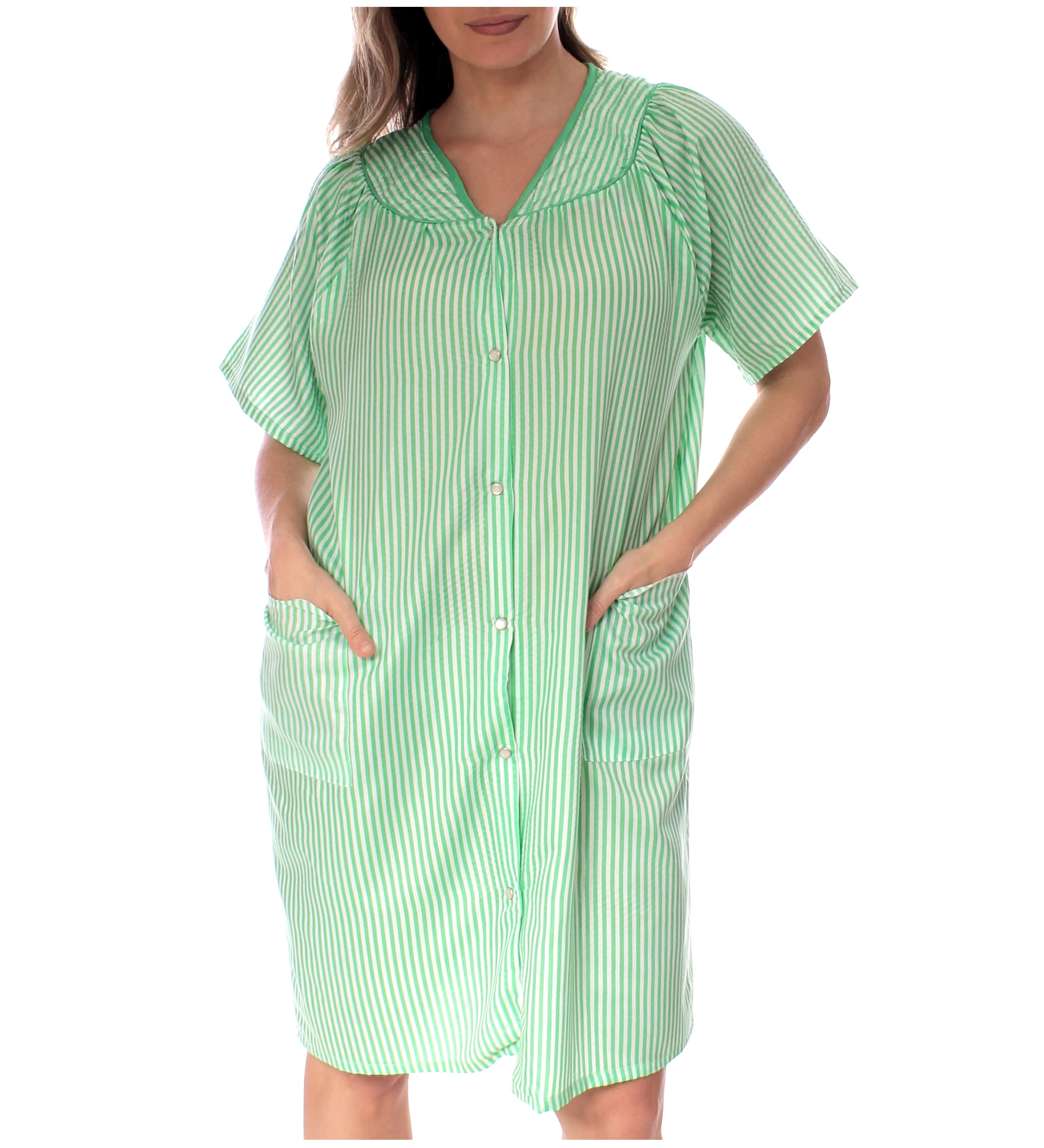 Women's Short Sleeve Woven Snap-Front Closure Housecoat Duster Lounge ...