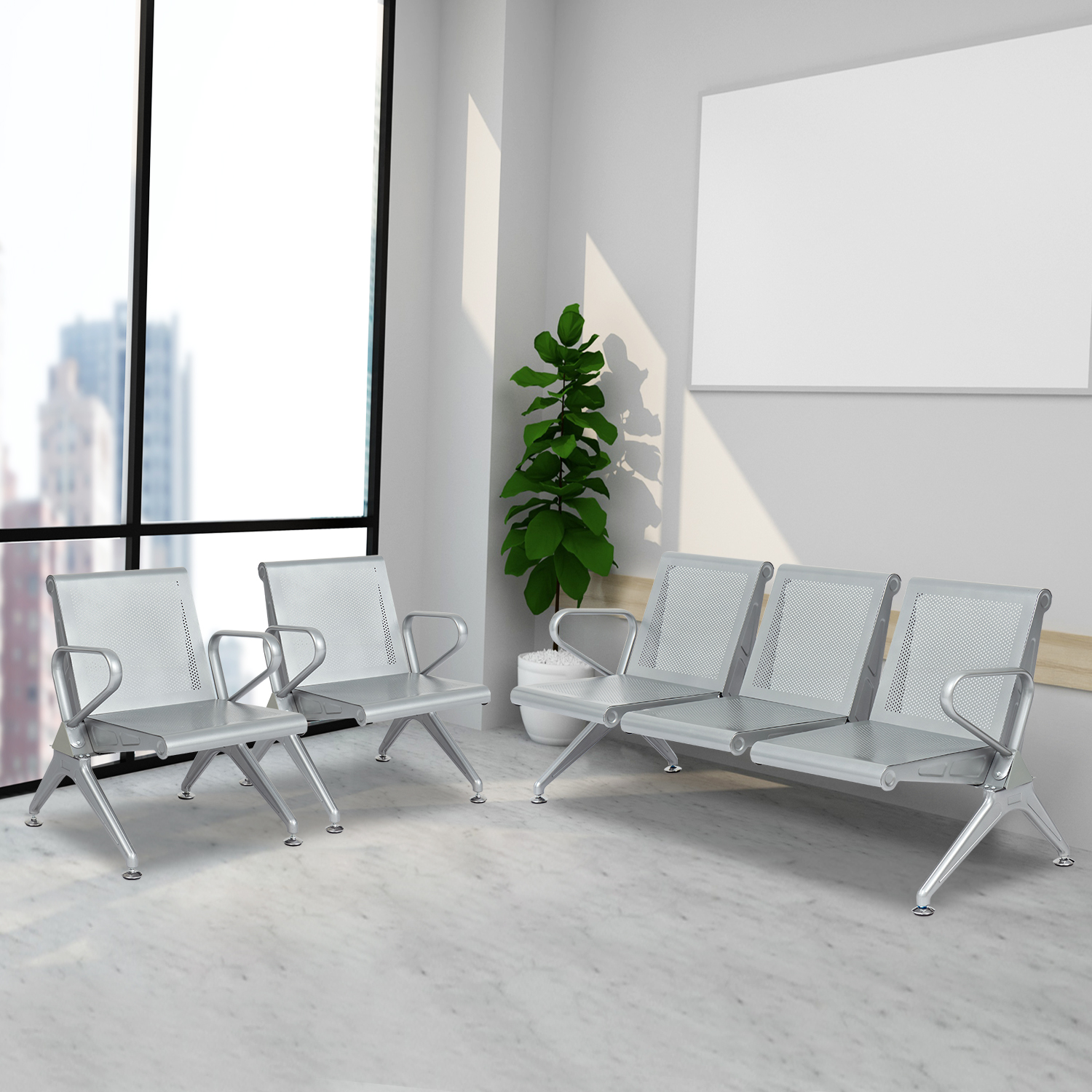 Kinbor 3pcs Office Guest Waiting Chair Bench with Steel Frame for Bank ...