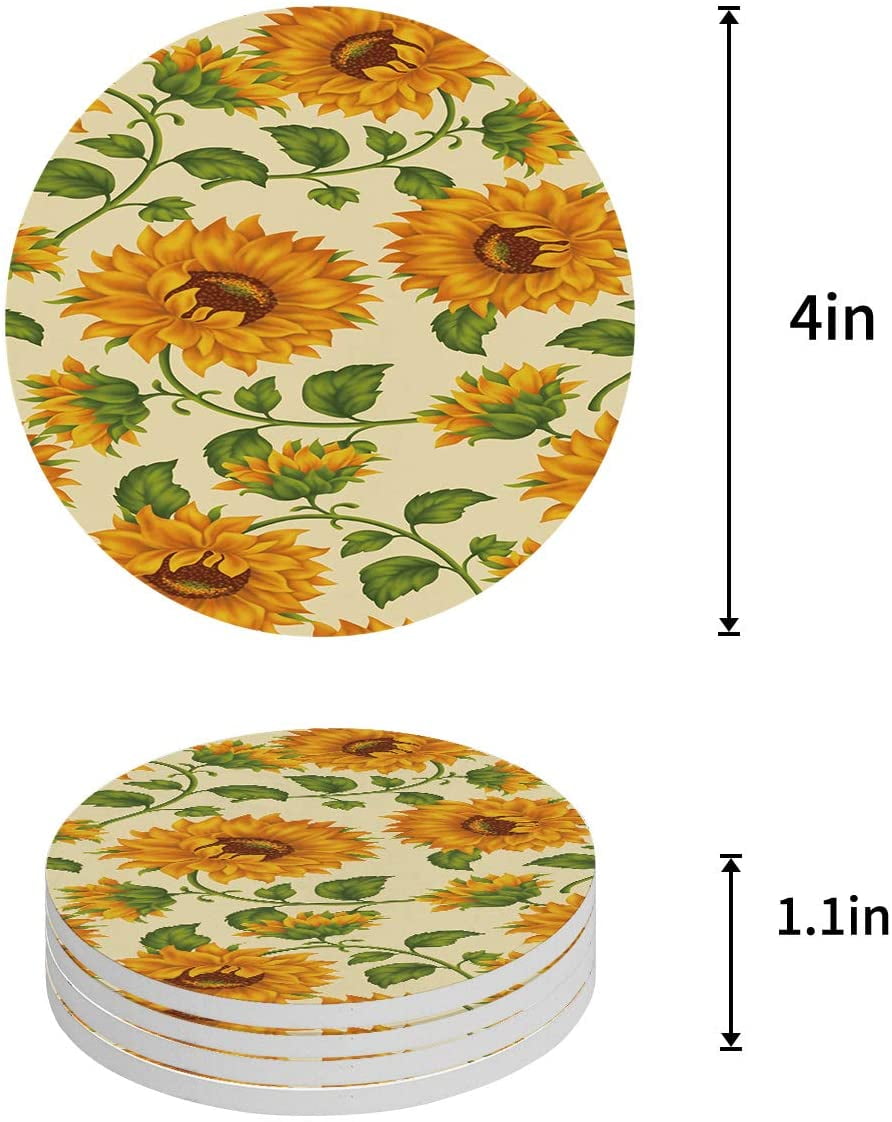ZHANZZK Sunflower Set of 6 Round Coaster for Drinks, Absorbent Ceramic ...