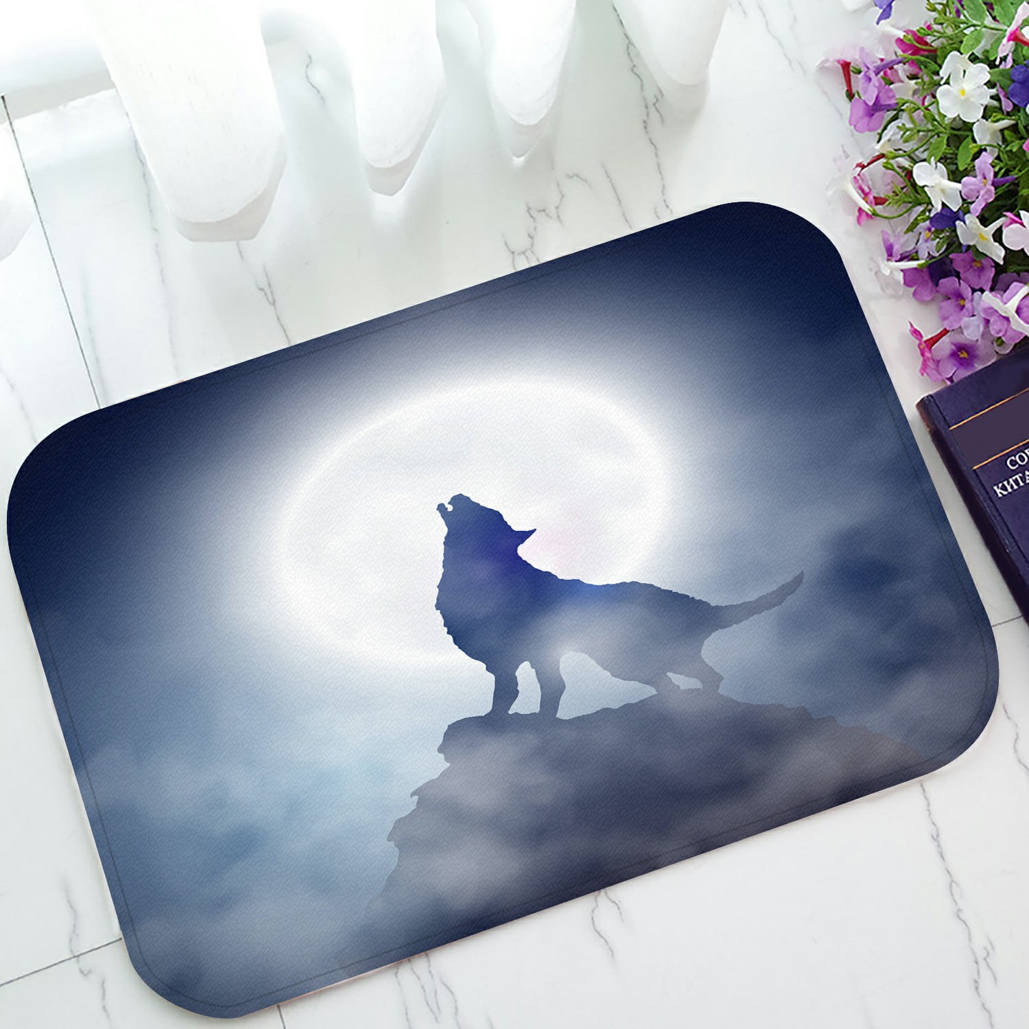 ECZJNT Wolf howling at the moon Doormat Bath Mat Rug Entrance Rug Floor ...