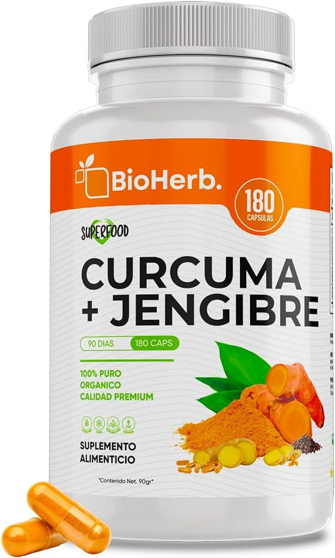 Cúrcuma y jengibre 180 cápsulas BioHerb Potente formulacion | Walmart ...