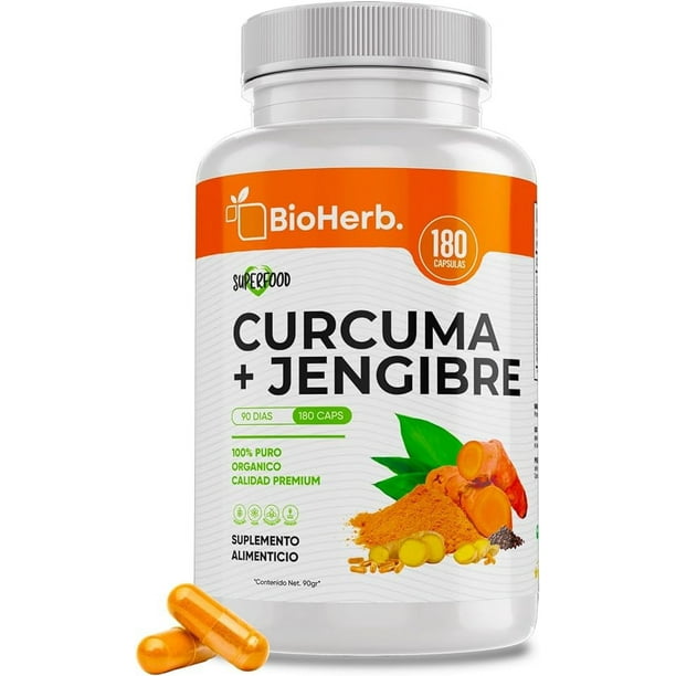 Cúrcuma y jengibre 180 cápsulas BioHerb Potente formulacion | Walmart en línea