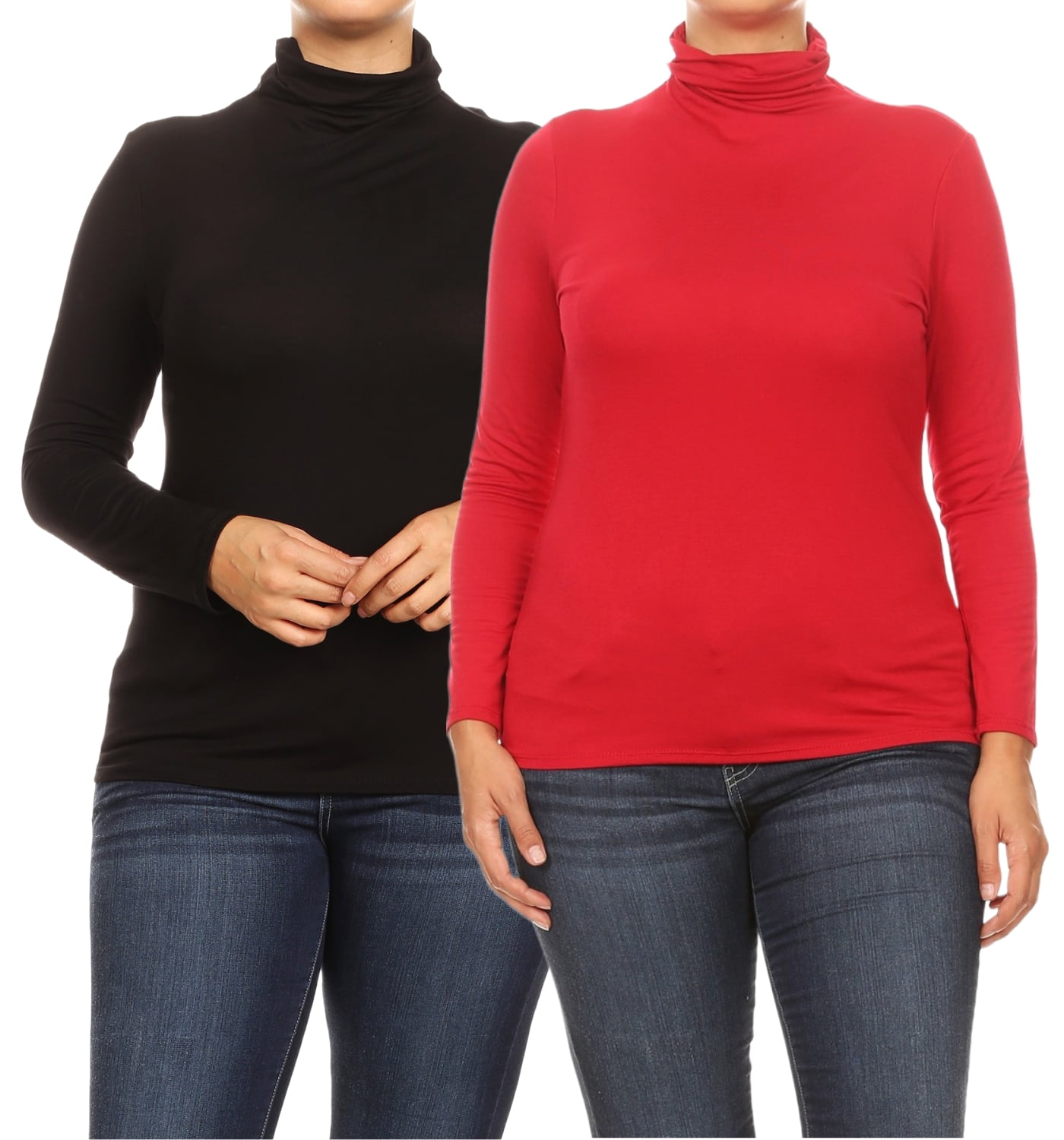 Women's Plus Size Long Sleeve Turtleneck Sweater Tops(Pack of 2 ...
