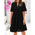 Black Women Summer Eyelet Lace V-Neck Short Sleeve Tiered Flowy Mini ...