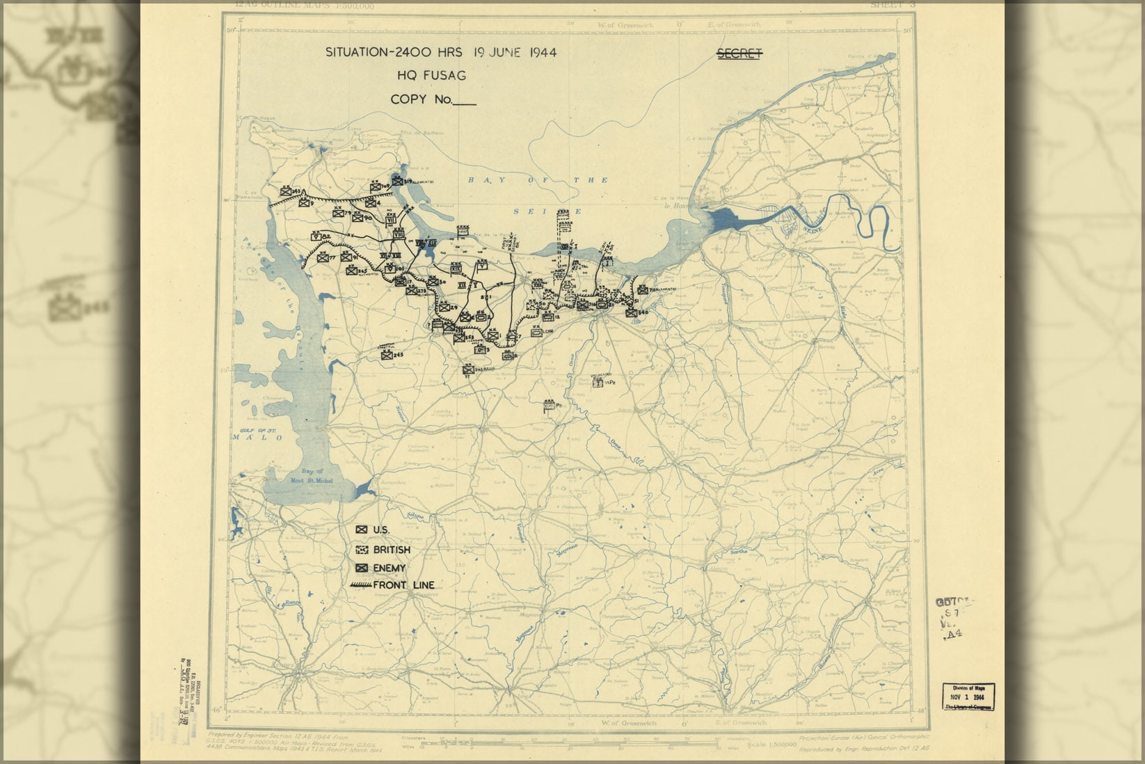 24"x36" Gallery Poster, map June 19, 1944 normandy invasion - Walmart.com