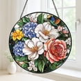 Botanical Flower Glass Suncatcher Window Hanging Decor Golden Frame ...