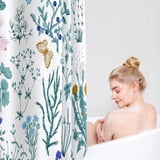 Small Stall Shower Curtain 36 x 72 Inch, Half Narrow Teal Floral Fabric ...