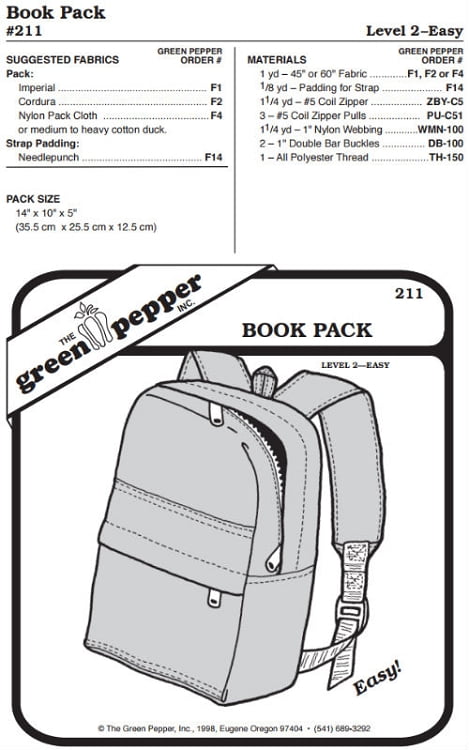 Book Bag Back Pack #211 Sewing Pattern (Pattern Only) - Walmart.com