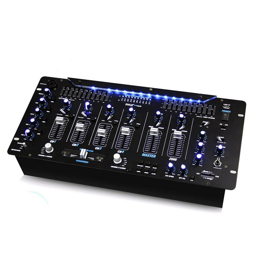 Pyle BT 6-Channel DJ Mixer 19" 5U Rack Mount System LED Illuminated ...