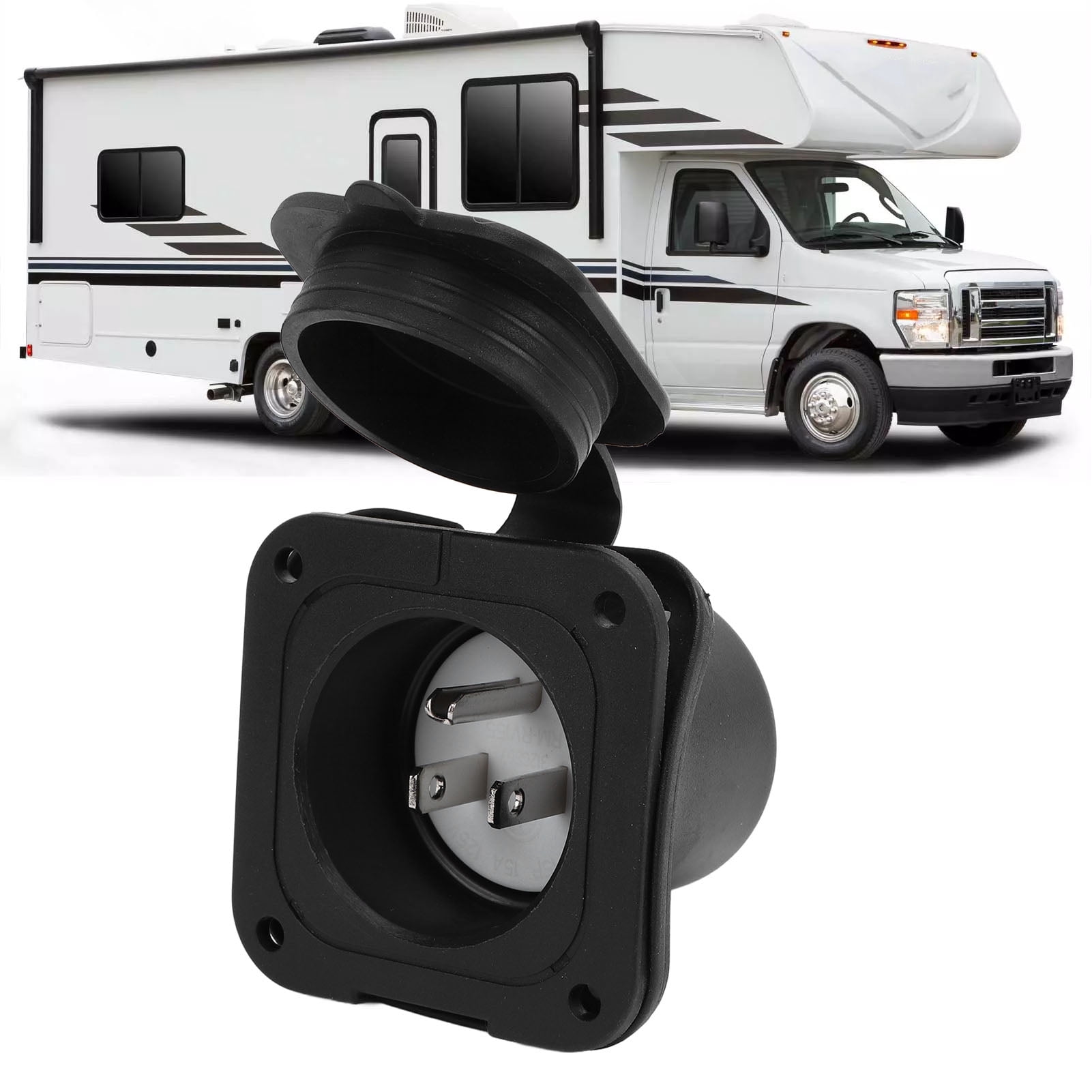 RV Shore Power Plug, 125V Water Resistant 15 Amp Flanged Inlet Stable ...