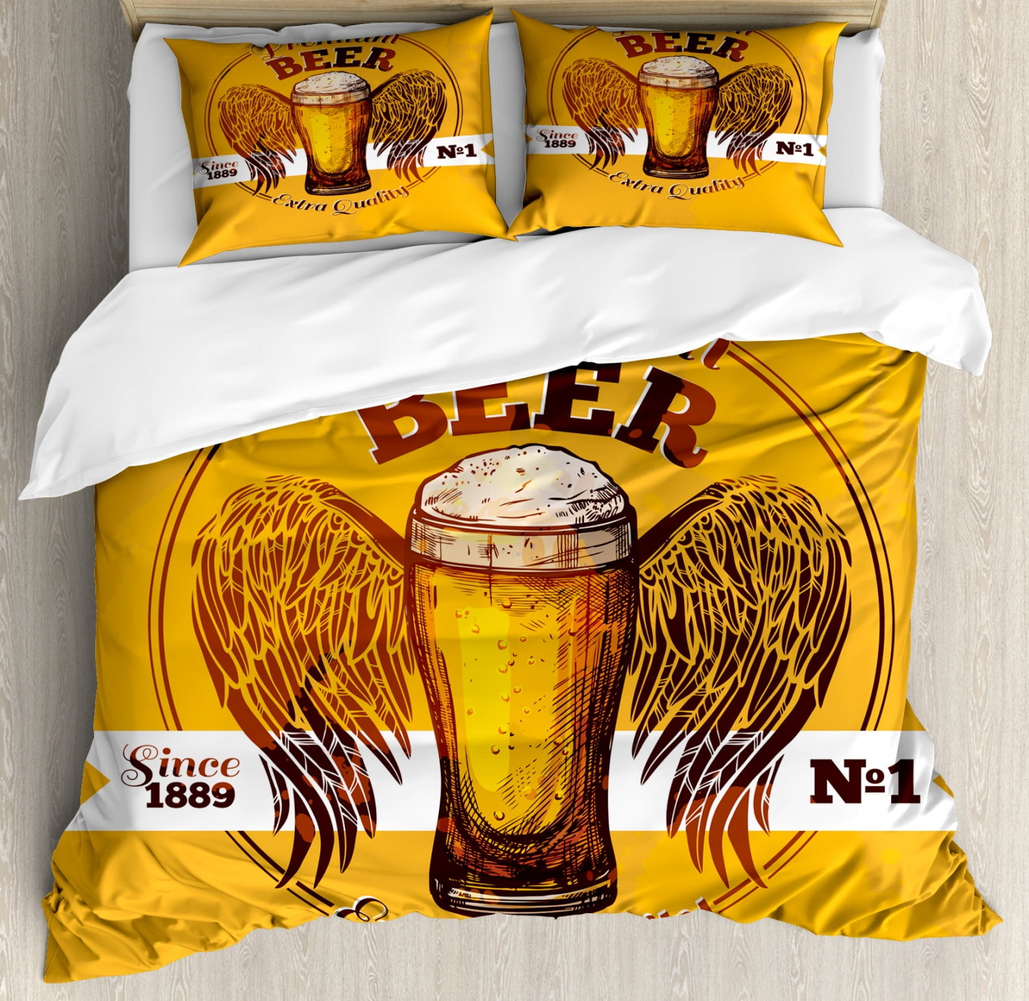 Bar Duvet Cover Set Queen Size, Premium Beer Logo Quality with Wings ...
