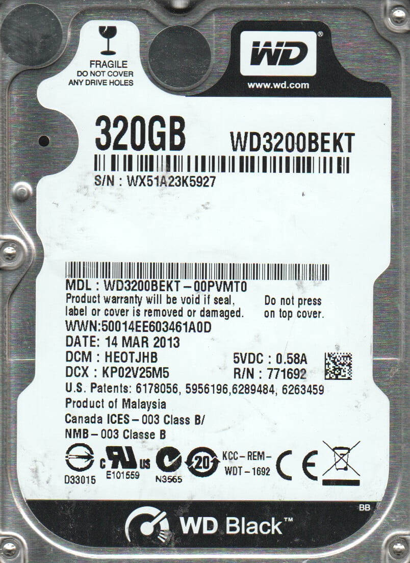 WD3200BEKT-00PVMT0, DCM HEOTJHB, Western Digital 320GB SATA 2.5 Hard ...