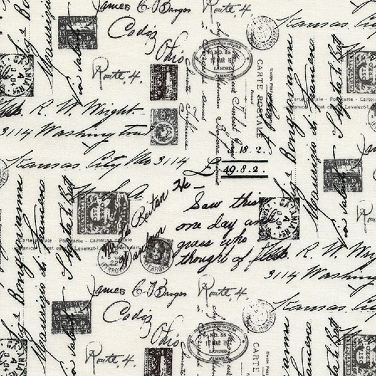 Timeless Treasures Script Cursive Writing Cream 100% Cotton Fabric by ...