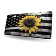 Black And White American Flag With An Illustration Of Sunflower ...
