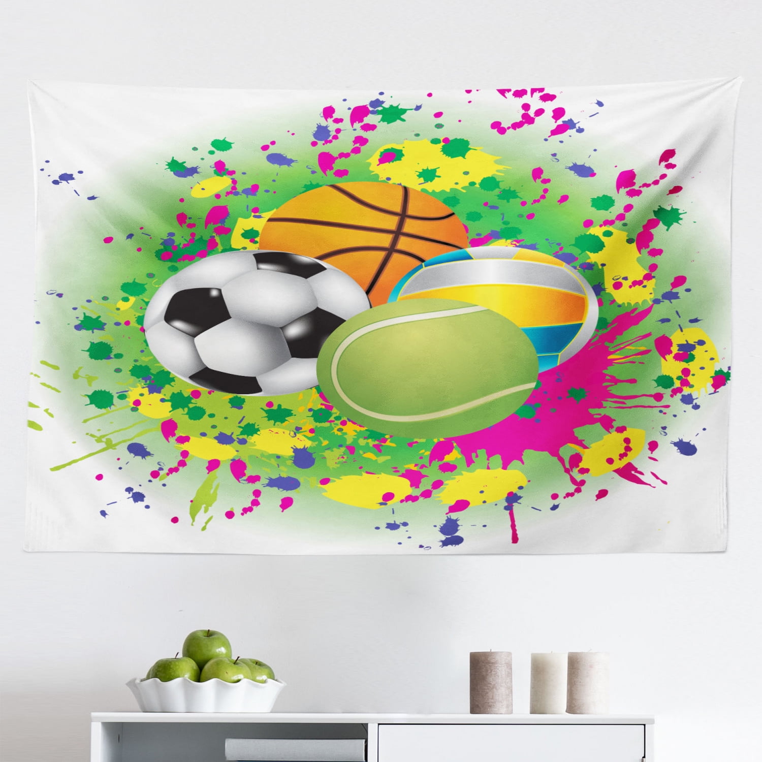 Sports Tapestry, Assorted Sports Banners Vintage Grunge Effect Tennis ...