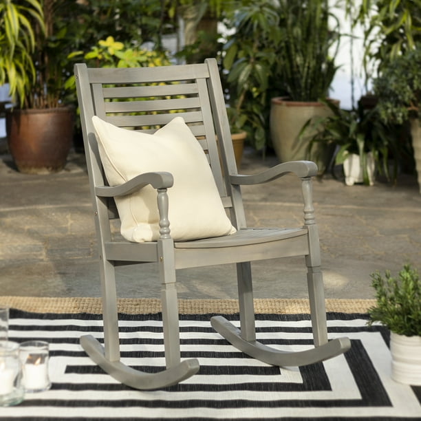 Solid Wood Outdoor Patio Grey Wash Rocking Chair by Manor Park ...