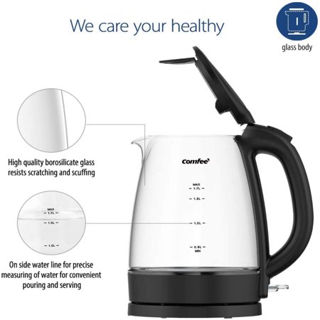 Sinda Glass Electric Tea Kettle & Hot Water Boiler(BPA-Free), 1.7L ...