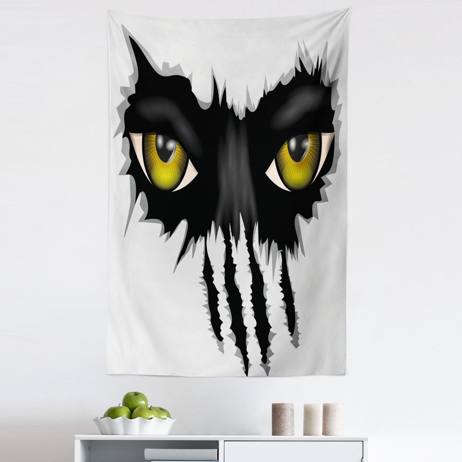 Eye Tapestry, Evil Eyes of Wild Black Cat Staring Face Werewolf Animal ...
